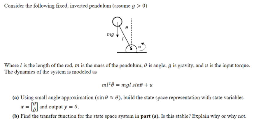 Solved Consider the following fixed, inverted pendulum | Chegg.com
