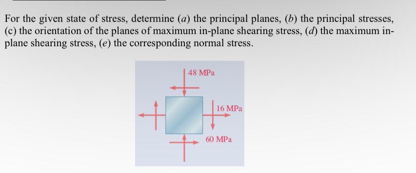 Solved For the given state of stress, determine (a) the | Chegg.com