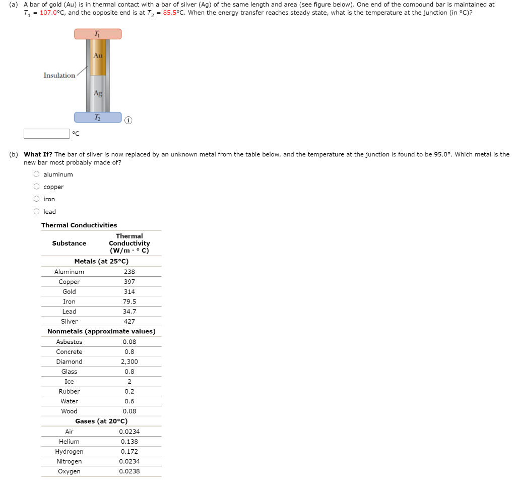 Solved (a) A bar of gold (Au) is in thermal contact with a | Chegg.com