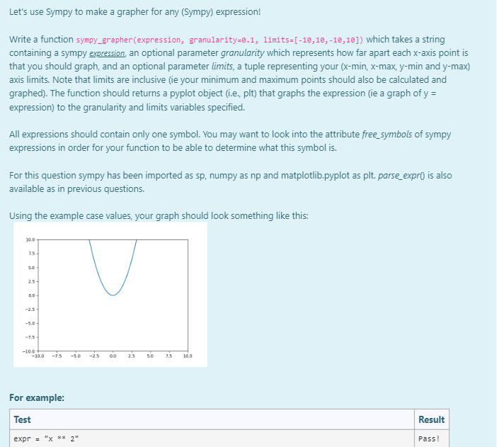 Let's use Sympy to make a grapher for any (Sympy) | Chegg.com