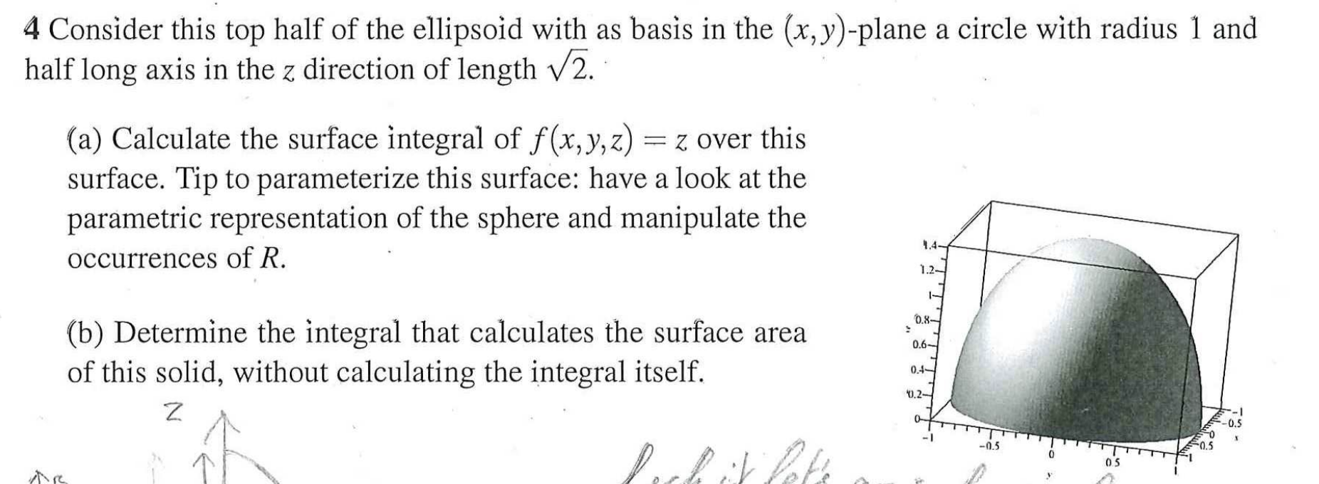 Solved 4 Consider this top half of the ellipsoid with as | Chegg.com