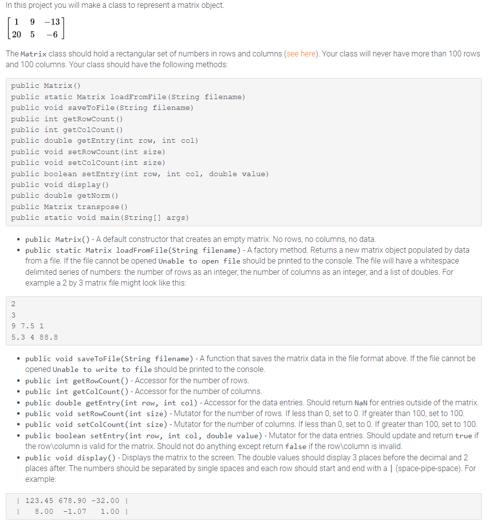 Solved In this project you will make a class to represent a | Chegg.com