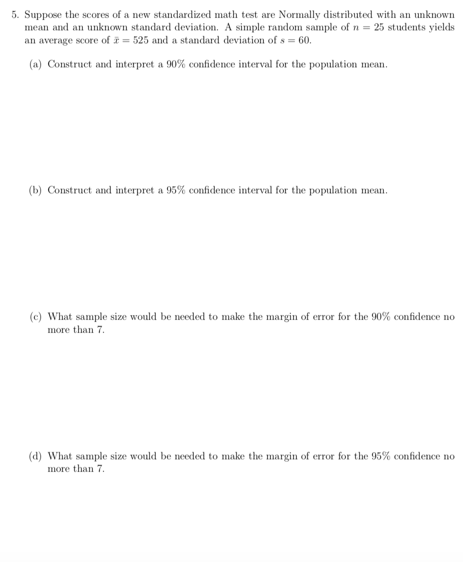 Solved 5. Suppose the scores of a new standardized math test | Chegg.com