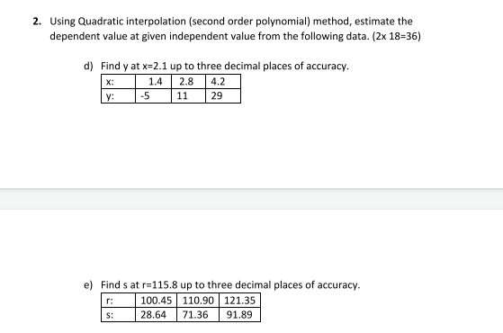 Solved 2. Using Quadratic interpolation (second order | Chegg.com