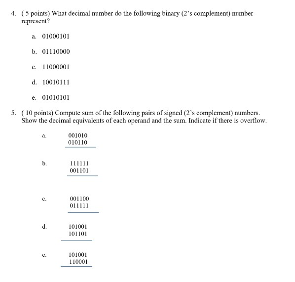 Solved 4 5 Points What Decimal Number Do The Following Chegg