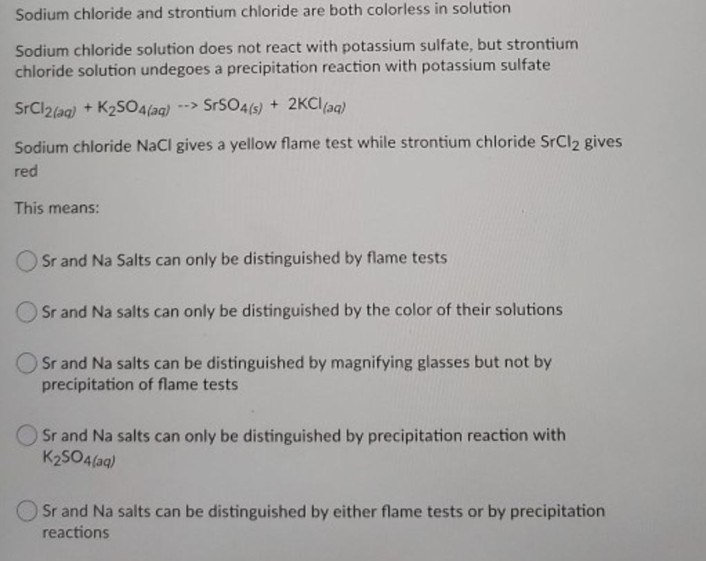 Solved Sodium chloride and strontium chloride are both | Chegg.com