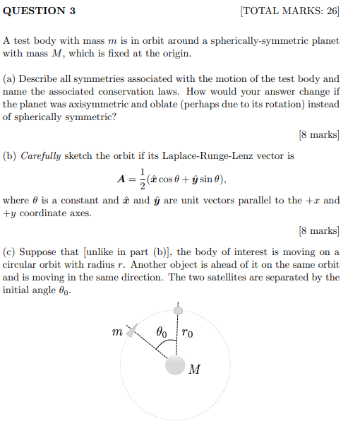 Solved A test body with mass m is in orbit around a | Chegg.com