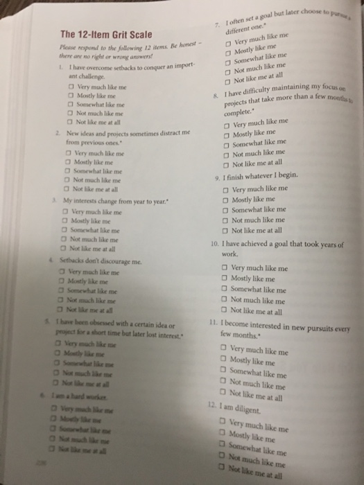 Answer all the questions on the grit scale on page | Chegg.com