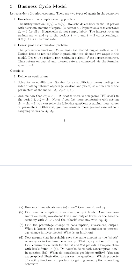 Solved 3 Business Cycle Model Let consider a 2-period | Chegg.com