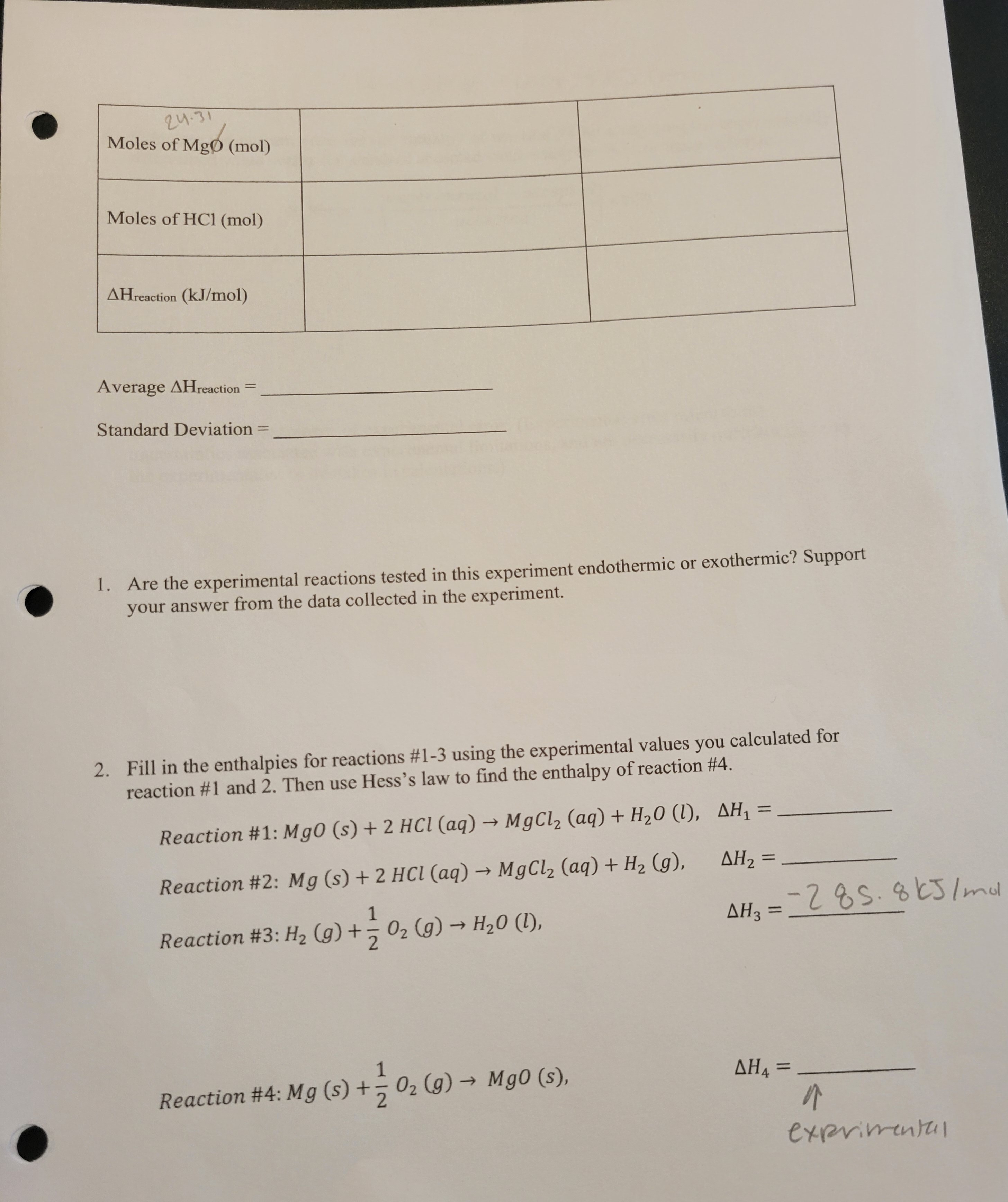 Solved Using Hess's Law to Determine the Enthalpy of a | Chegg.com