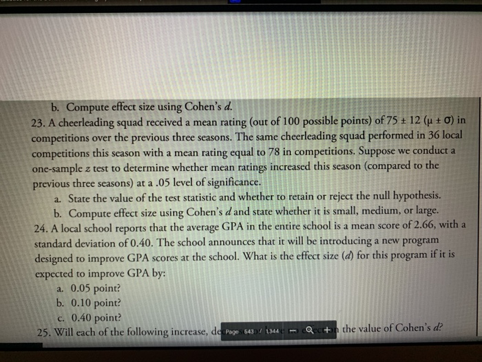 Solved b. Compute effect size using Cohen's d. 23. A | Chegg.com