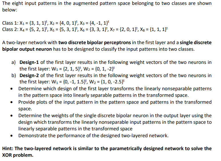Solved The eight input patterns in the augmented pattern | Chegg.com