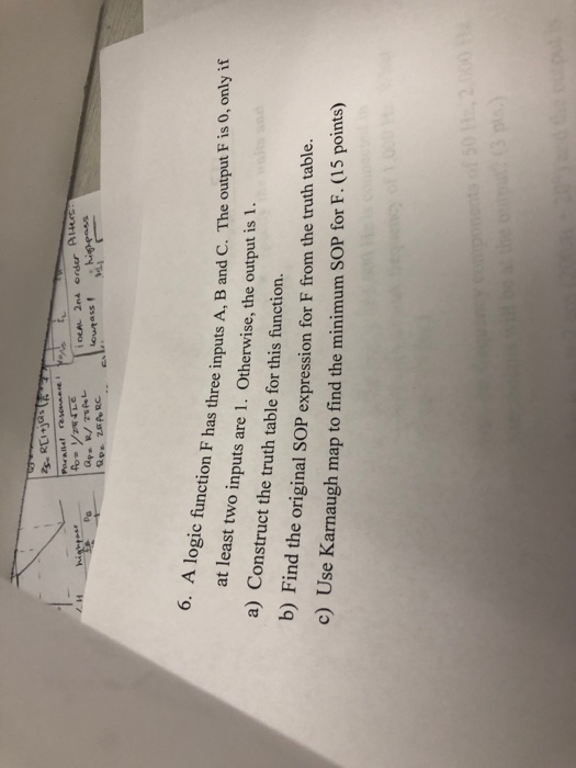 Solved 6 A Logic Function F Has Three Inputs A B And C T 2878