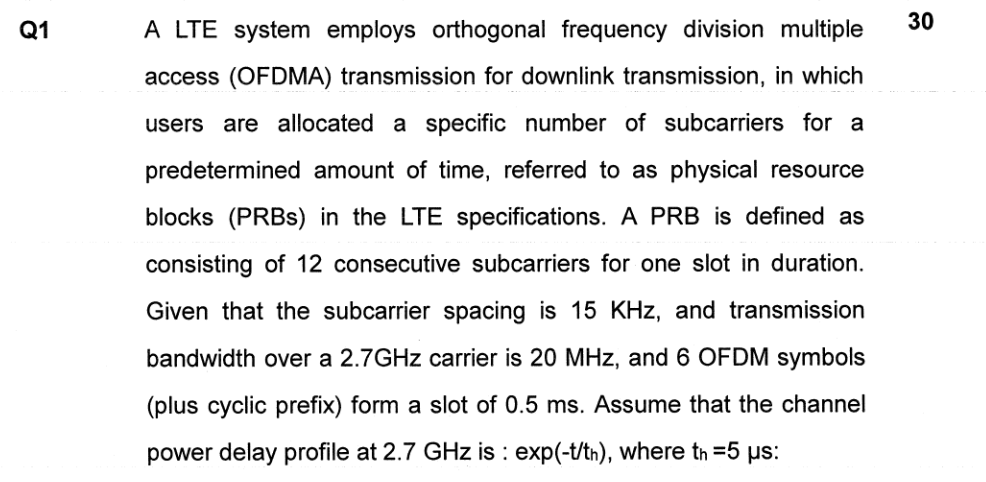 30 Q1 A LTE system employs orthogonal frequency | Chegg.com