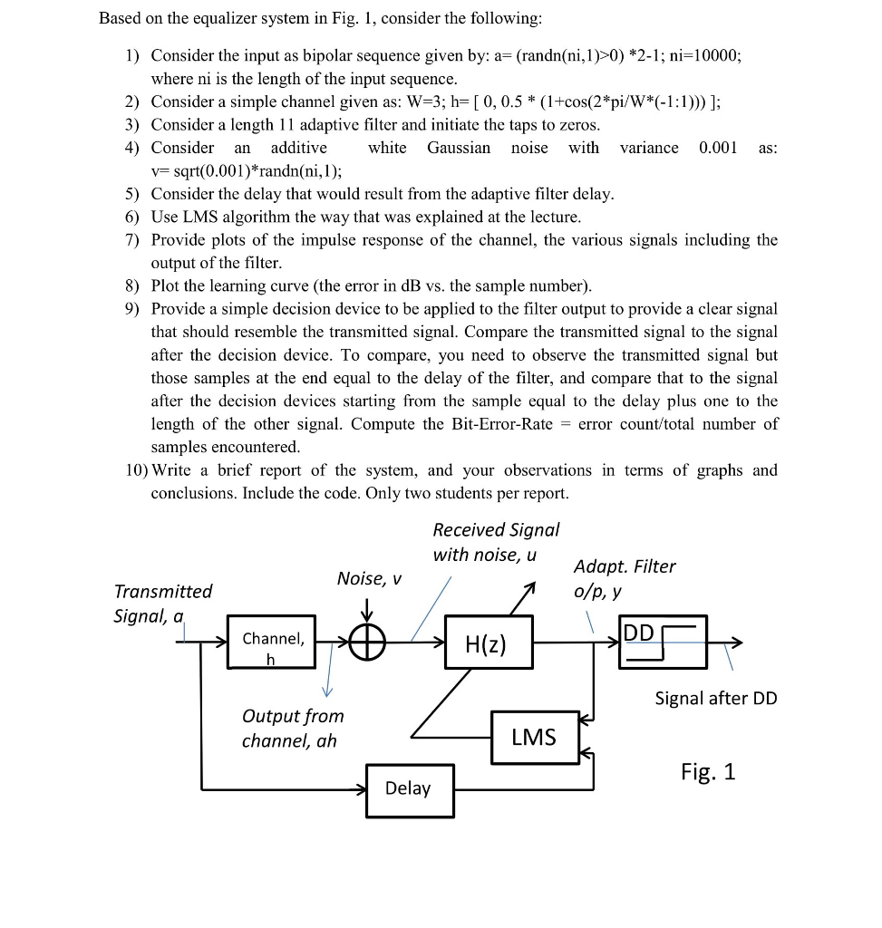 Based on the equalizer system in Fig. 1, consider the | Chegg.com