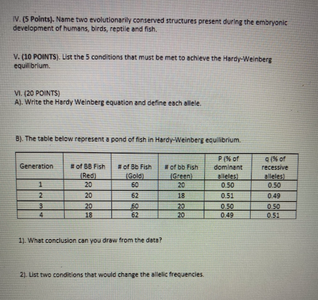 Solved IV. (5 Points). Name two evolutionarily conserved | Chegg.com