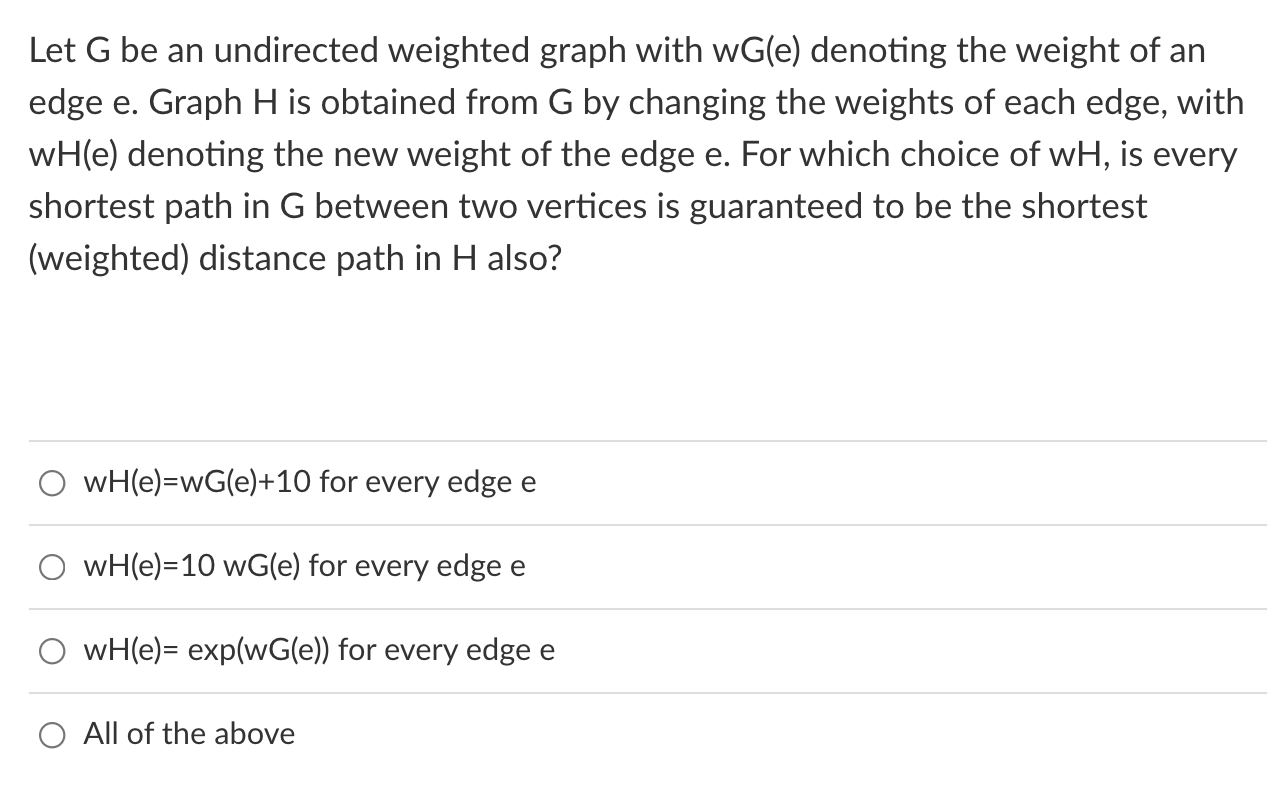 Solved e Let G be an undirected weighted graph with wG(e) | Chegg.com