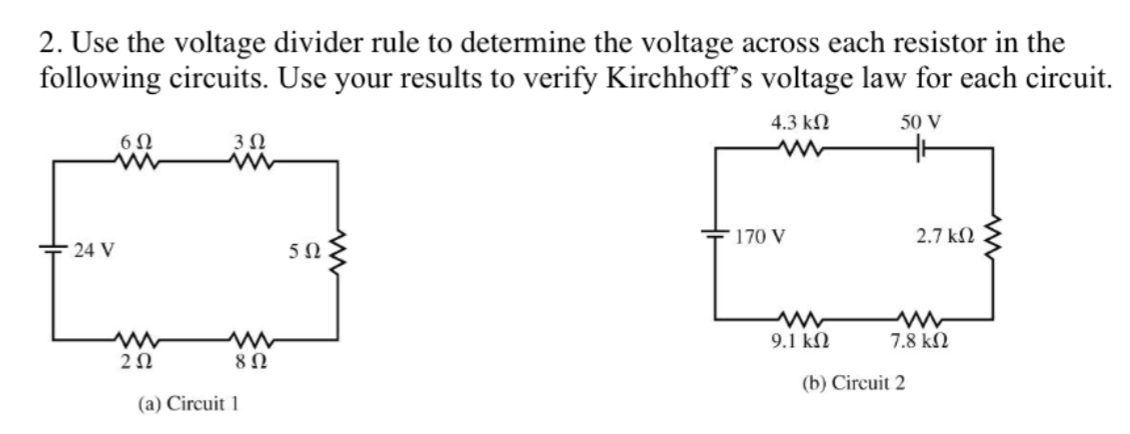 Solved 2. Use the voltage divider rule to determine the | Chegg.com