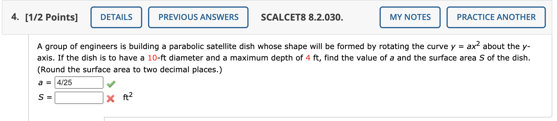 Solved 4. [1/2 Points] DETAILS PREVIOUS ANSWERS SCALCET8 | Chegg.com