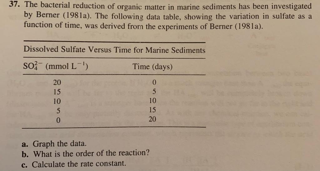 Solved 37. The bacterial reduction of organic matter in | Chegg.com