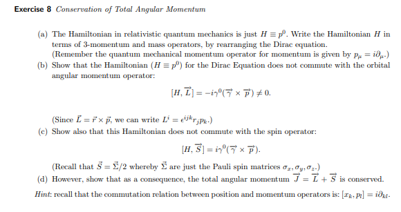 Solved Exercise 8 Conservation of Total Angular Momentum (a) | Chegg.com