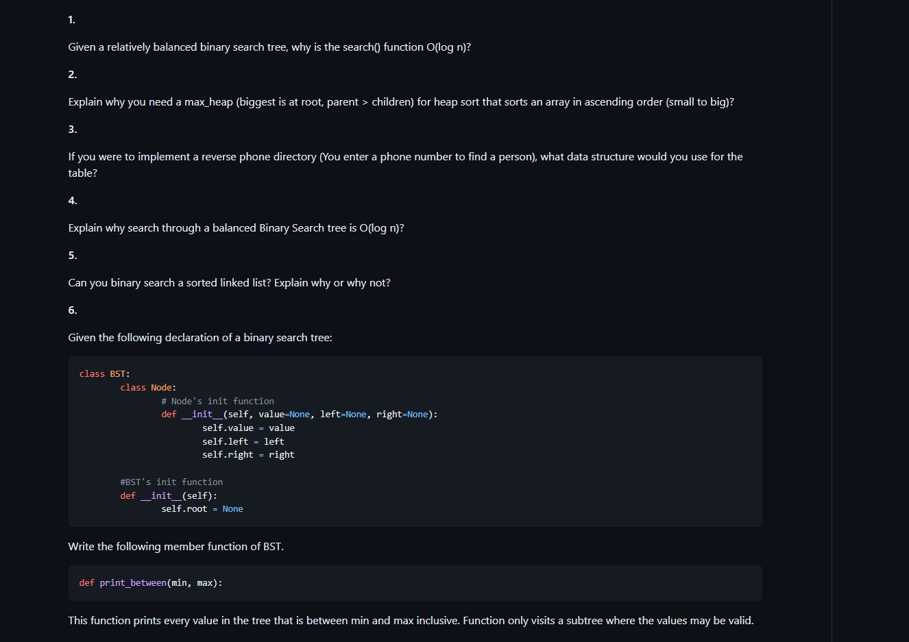 Solved 1. Given a relatively balanced binary search tree, | Chegg.com
