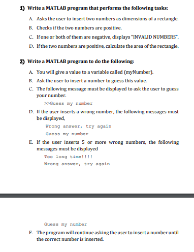 Solved 1) Write a MATLAB program that performs the following | Chegg.com