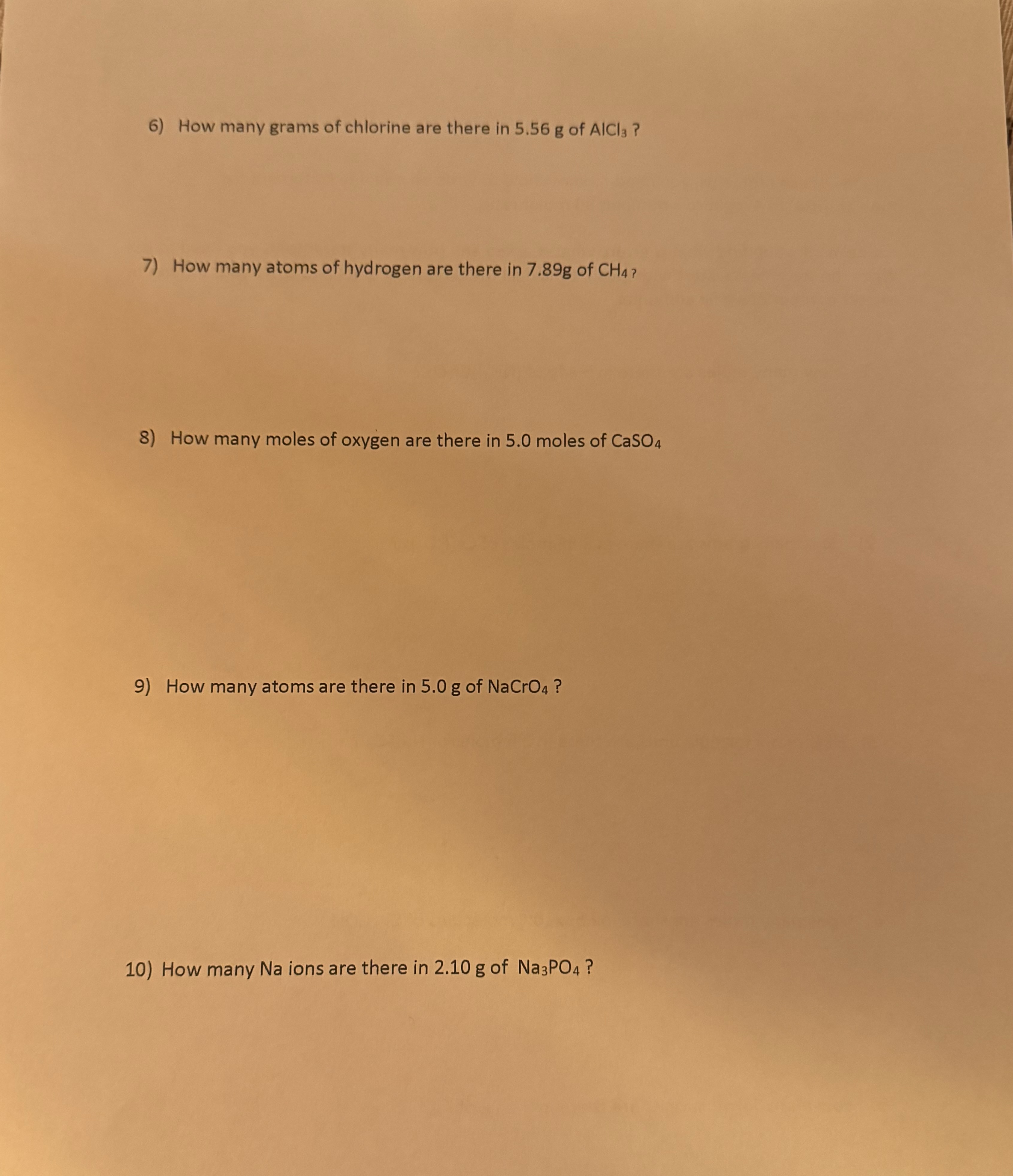 Solved Worksheet on mole concept: To solve these problems, | Chegg.com