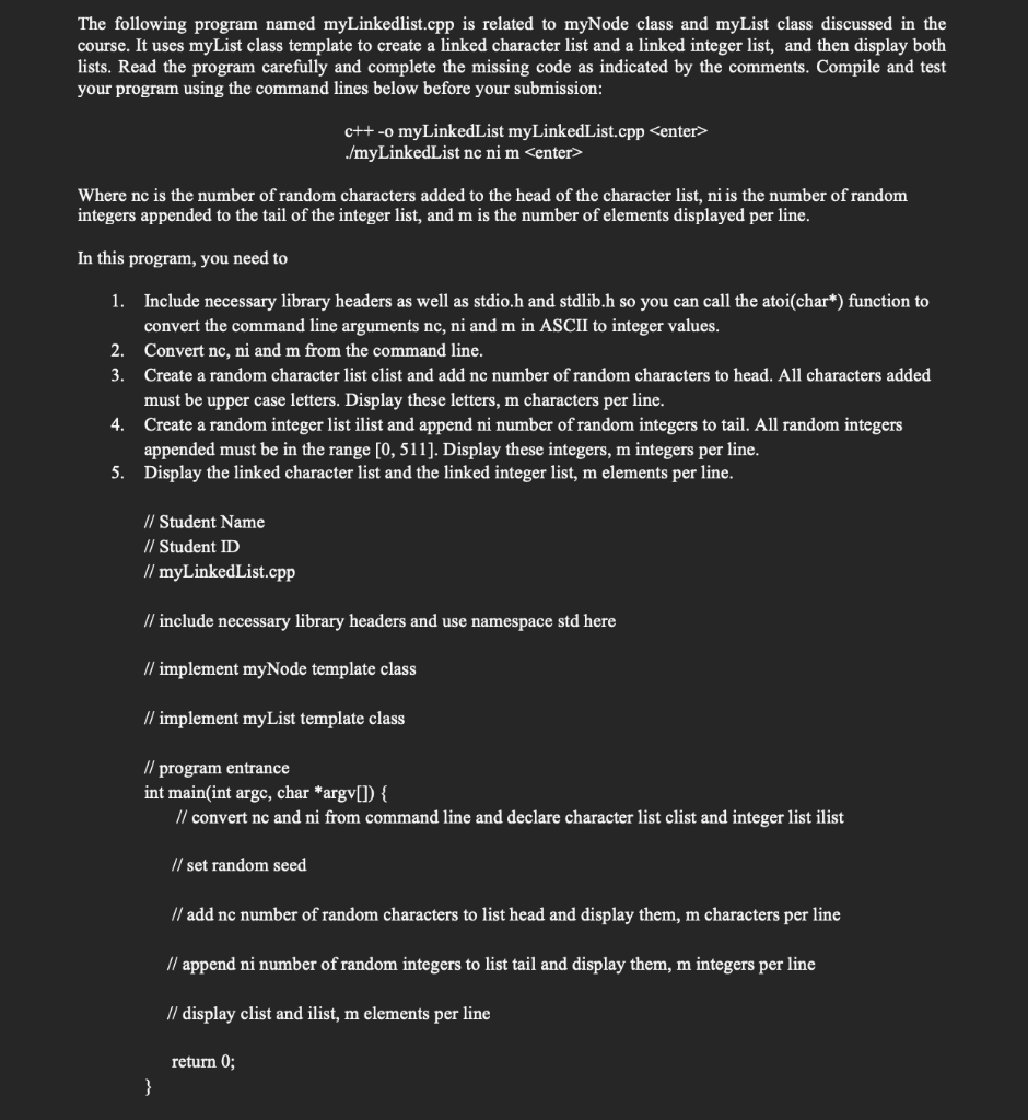 Solved The following program named myLinkedlist.cpp is | Chegg.com