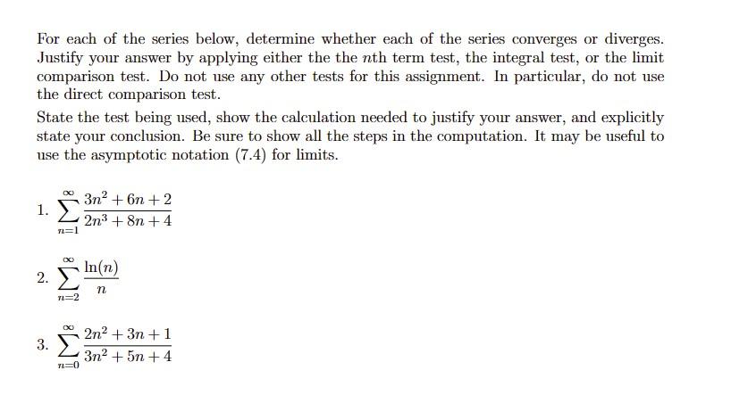 Solved For each of the series below, determine whether each | Chegg.com