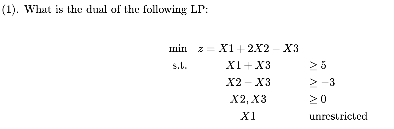 Solved (1). ﻿What is ﻿the dual of ﻿the following | Chegg.com