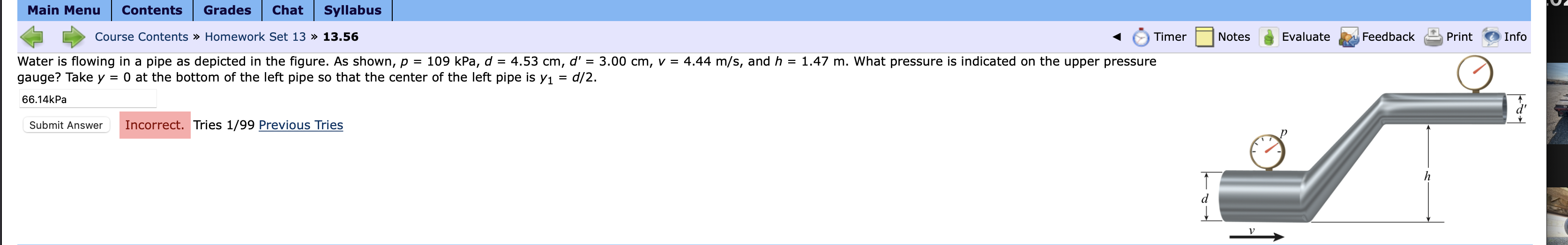 Solved Water is flowing in a pipe as depicted in the figure. | Chegg.com