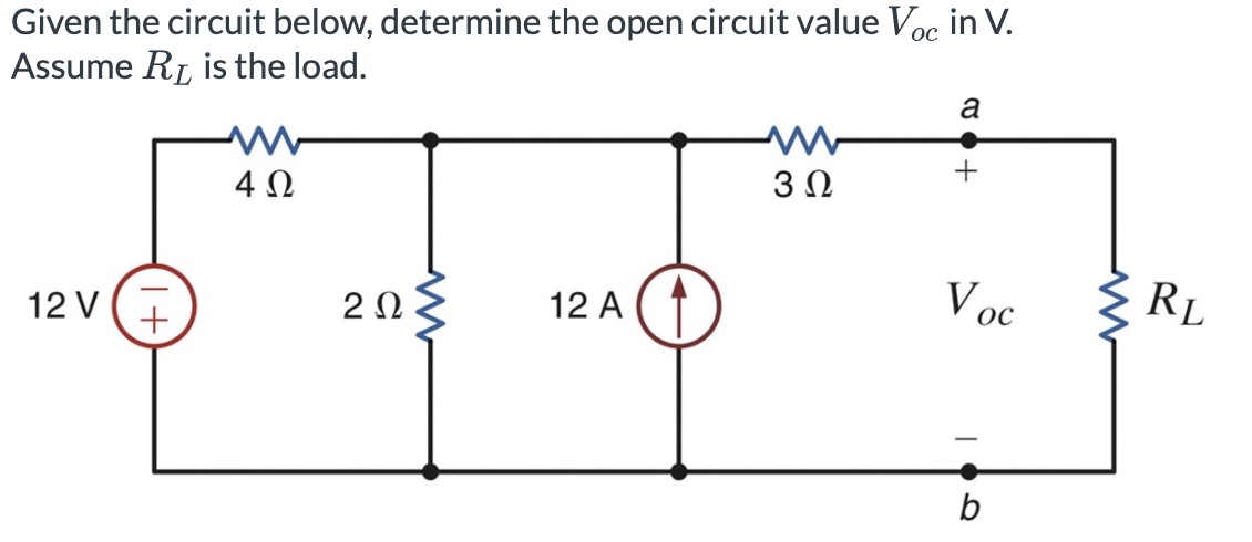 [Solved]: Given the circuit below, determine the open circu