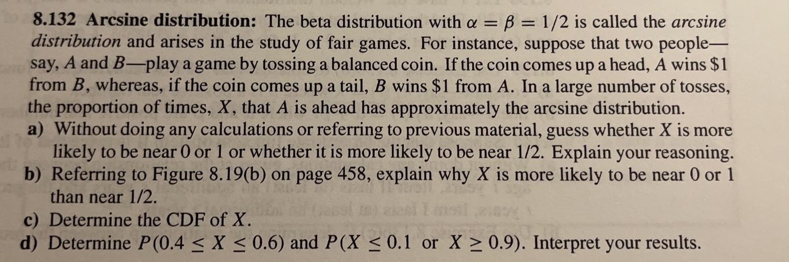 8.132 Arcsine distribution: The beta distribution | Chegg.com