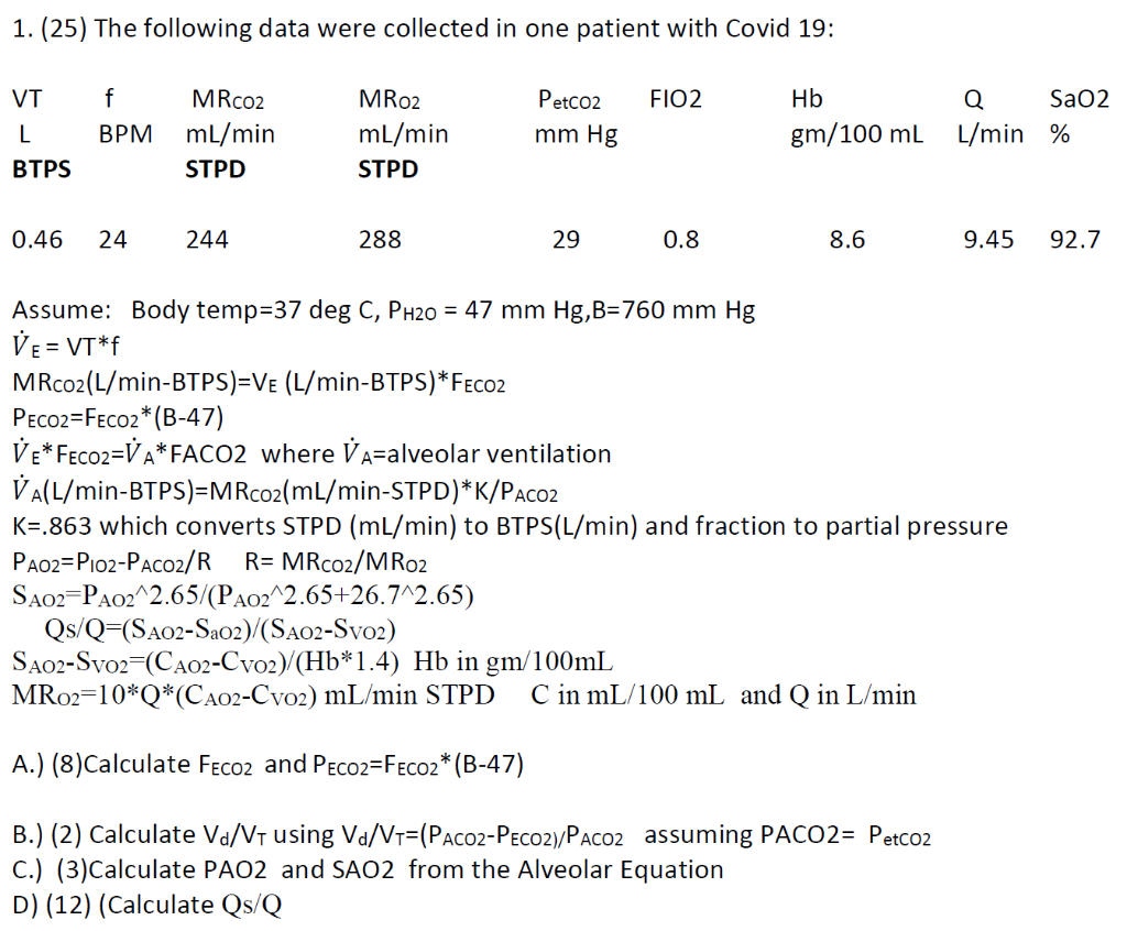 Solved 1. (25) The following data were collected in one | Chegg.com