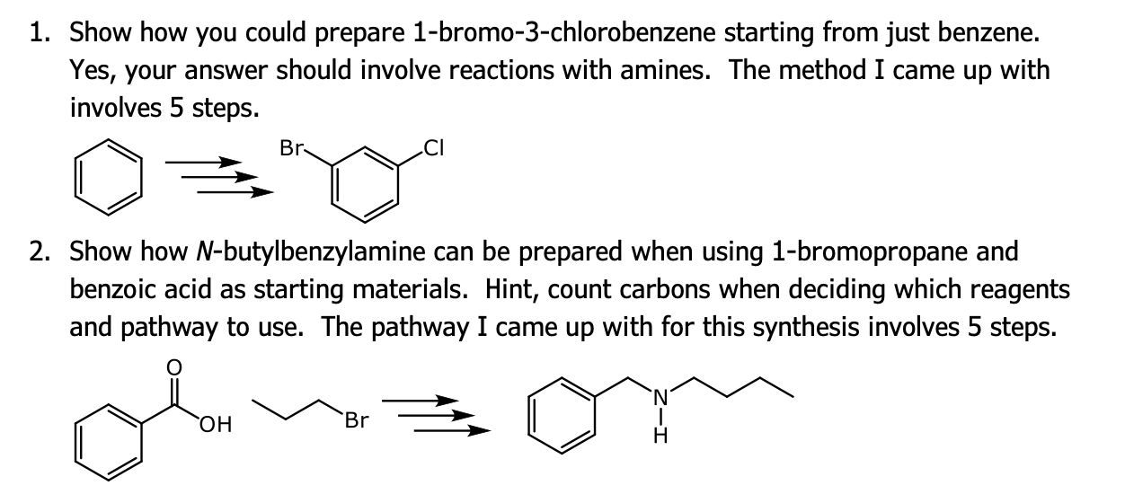 Solved 1. Show how you could prepare 1-bromo-3-chlorobenzene | Chegg.com