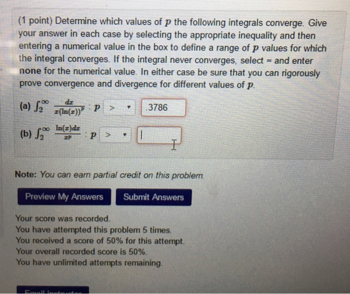 Solved Determine Which Values Of P The Following Integrals