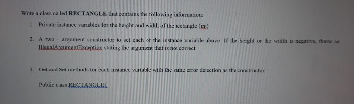 Solved Write a class called RECTANGLE that contains the | Chegg.com