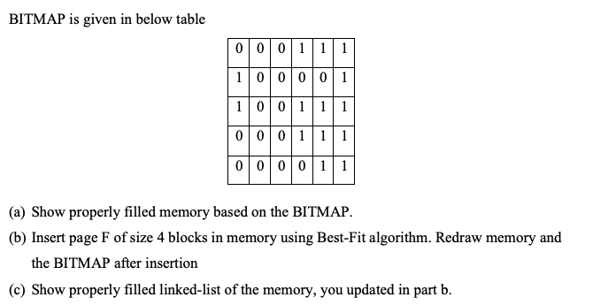 Solved BITMAP is given in below table 00011 1 1 1 0 0 0 0 1 | Chegg.com