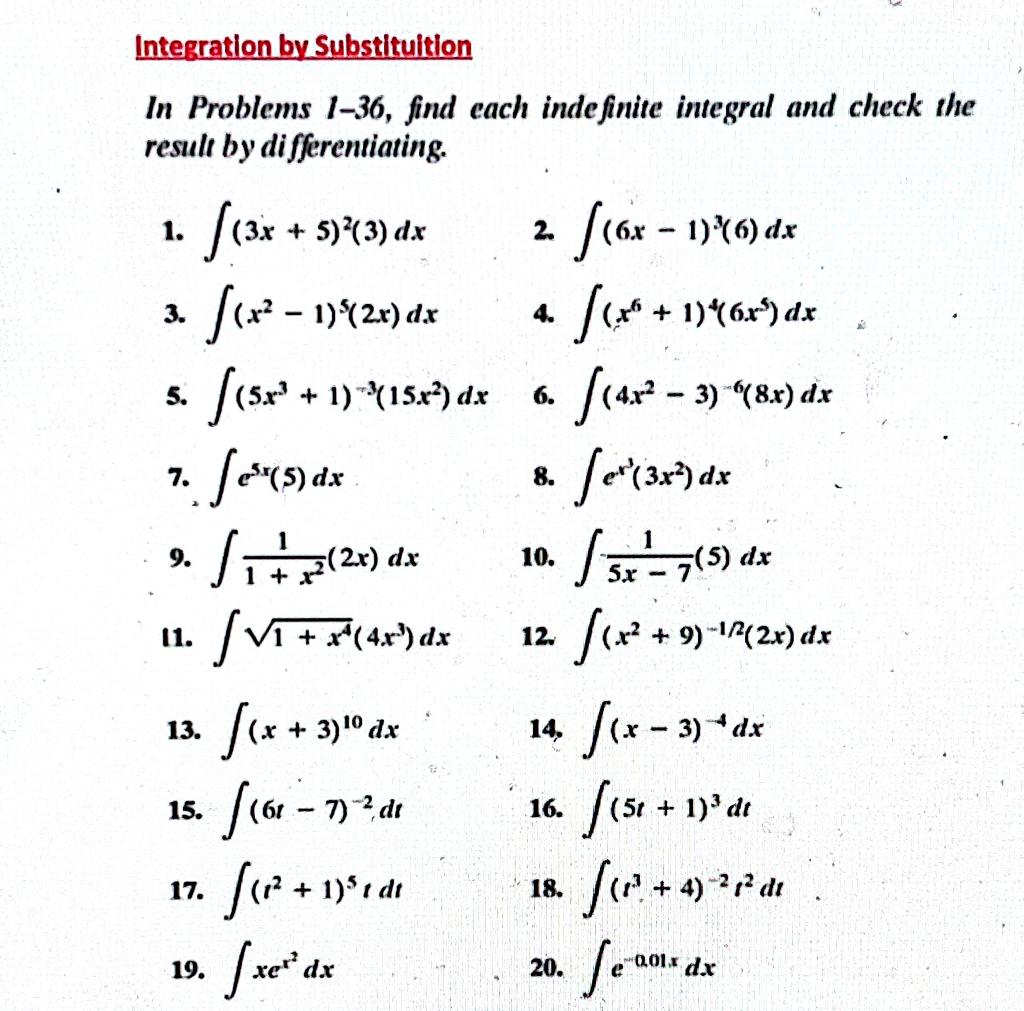 Solved Integration by Substituition In Problems 1–36, find | Chegg.com