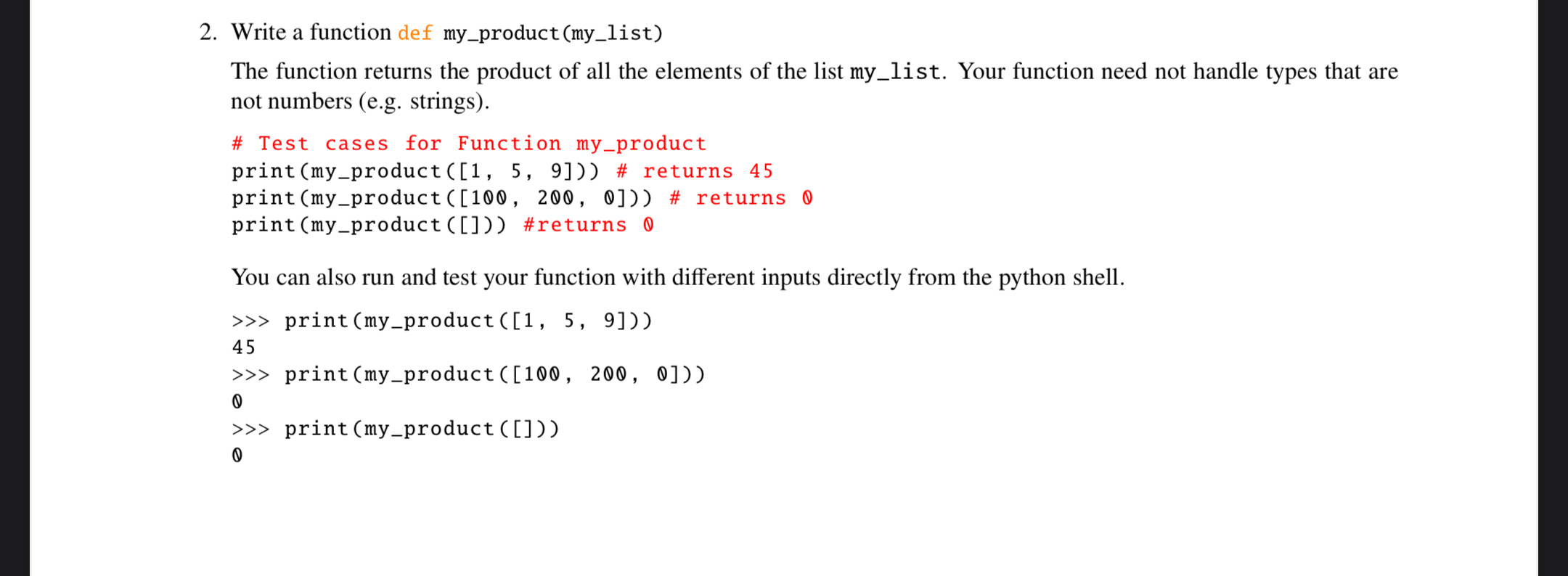Solved Write a function def my_product(my_list) The function | Chegg.com