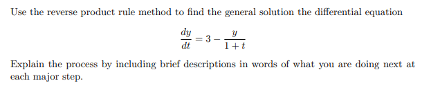 Solved y = 3 Use the reverse product rule method to find the | Chegg.com
