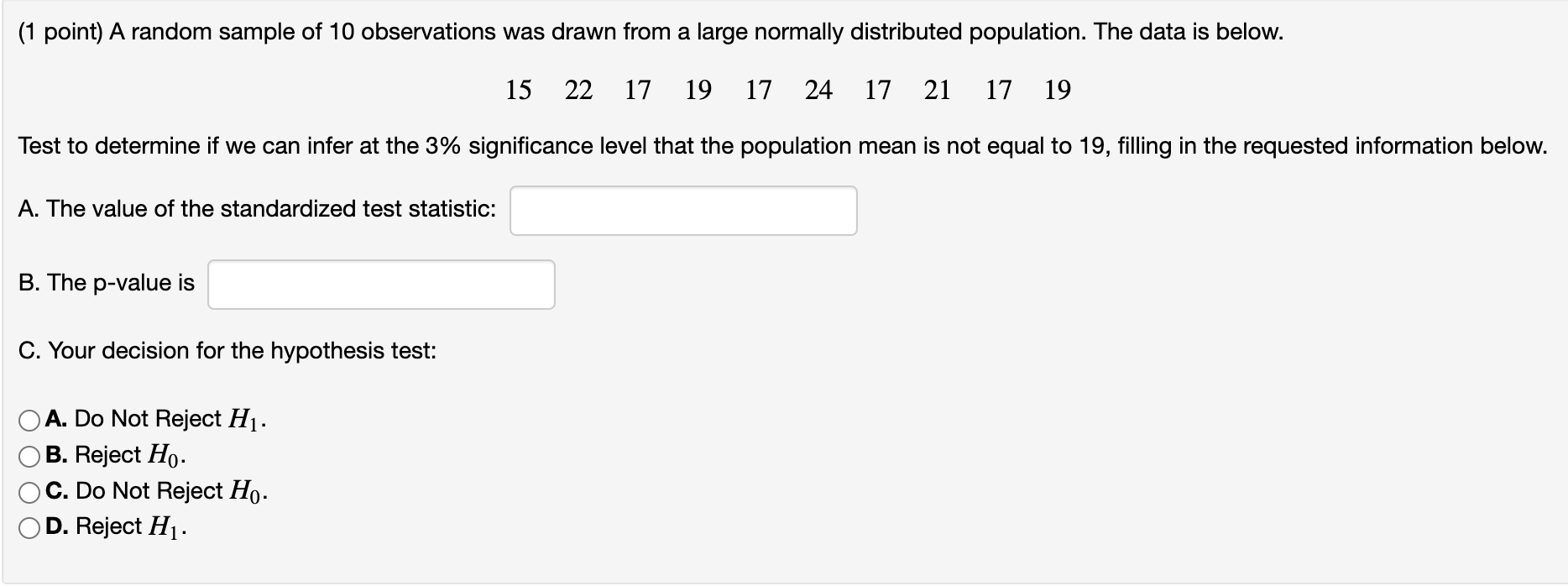 Solved (1 point) A random sample of 10 observations was | Chegg.com