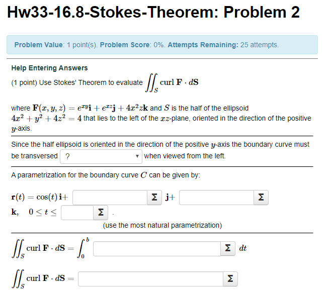 Solved Hw33-16.8-Stokes-Theorem: Problem 2 Problem Value: 1 | Chegg.com