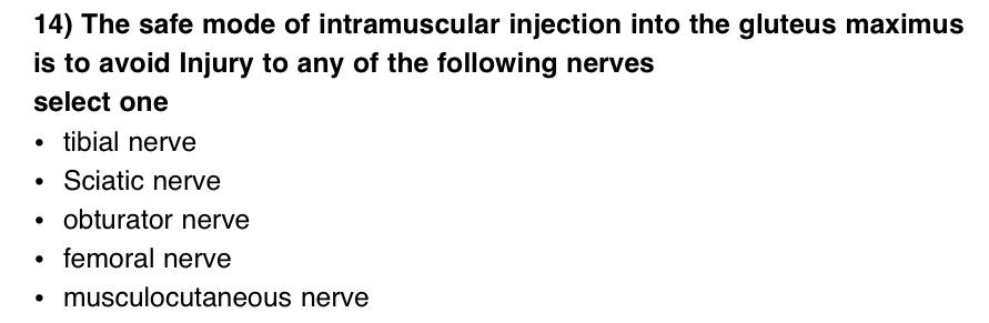 Solved 14) The safe mode of intramuscular injection into the | Chegg.com