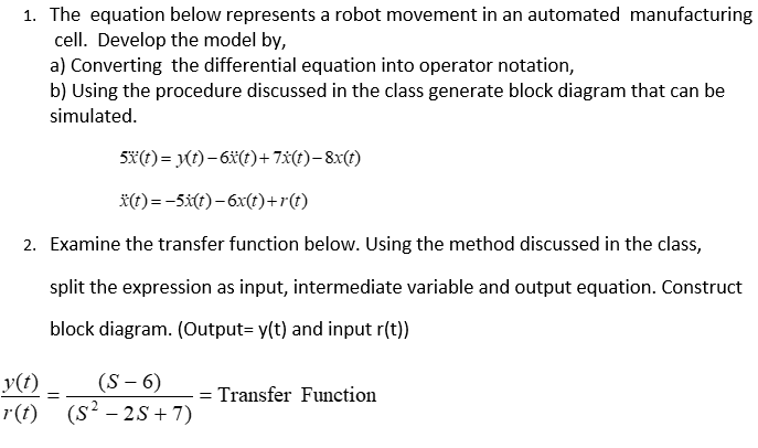 1. The equation below represents a robot movement in | Chegg.com