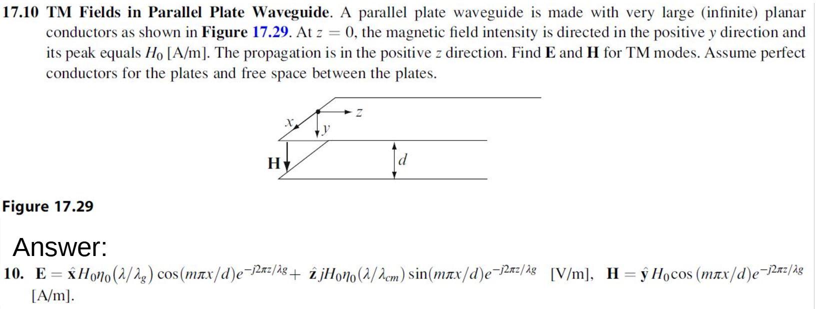 Solved 17.10 TM Fields in Parallel Plate Waveguide. A | Chegg.com