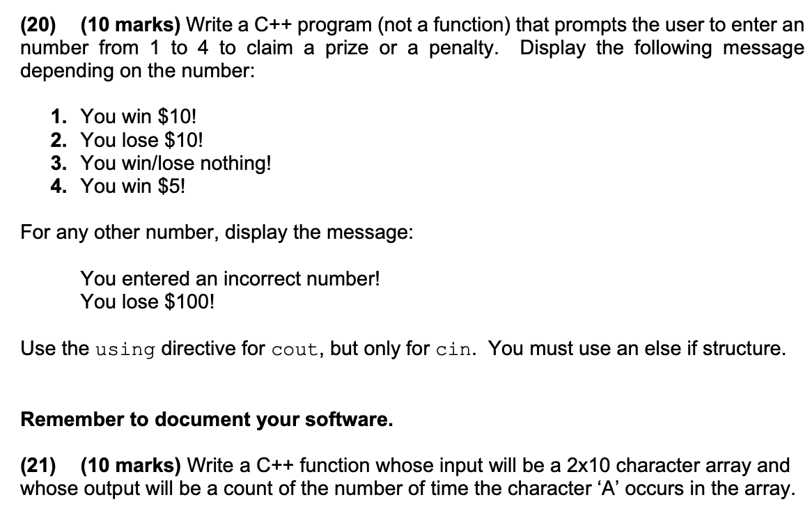 Solved 20 10 Marks Write A C Program Not A Function 1699