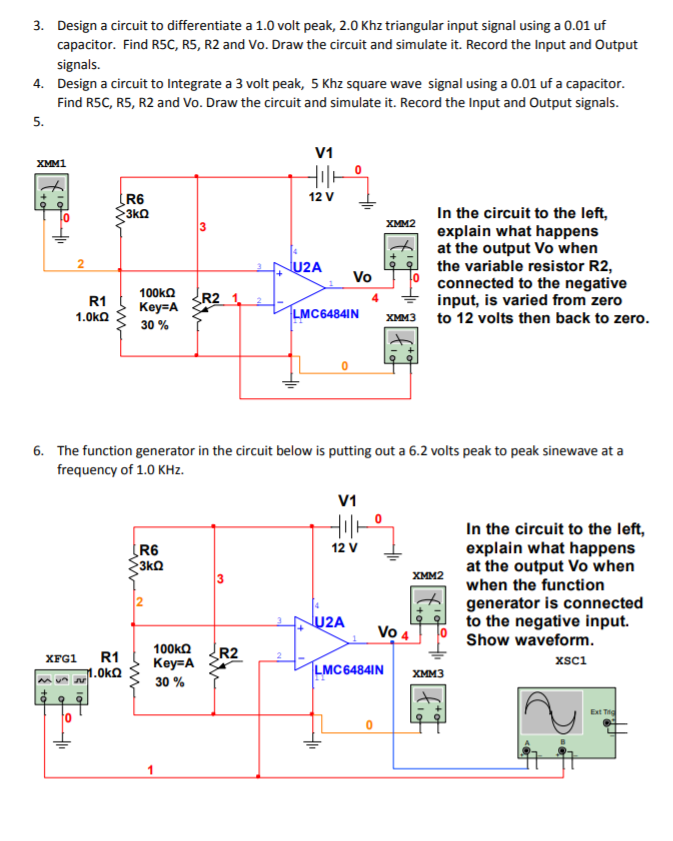 3. Design a circuit to differentiate a 1.0 volt peak, | Chegg.com