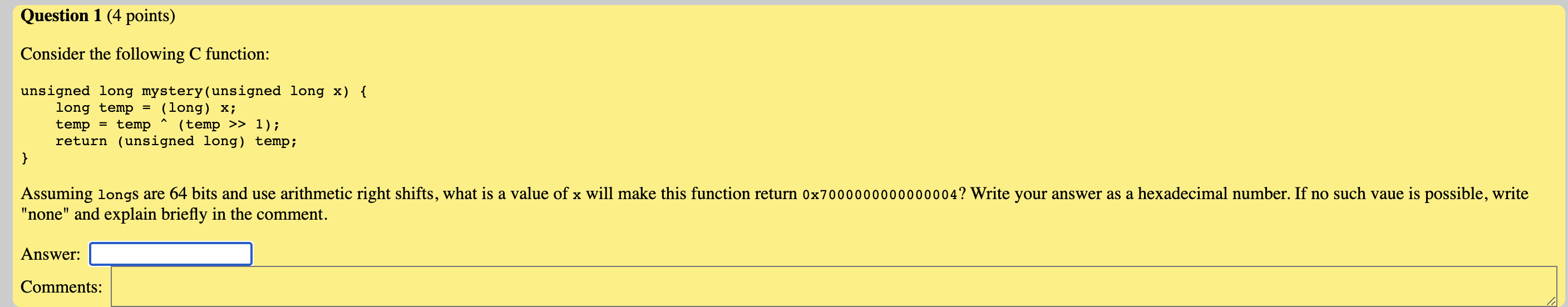 Solved Consider the following C function: unsigned long | Chegg.com Solved Consider the following C function: unsigned long | Chegg.com